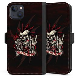 DeinDesign iPhone 13 Handy Klapph&uuml;lle Handyh&uuml;lle aus Kunst Leder schwarz Flip Case Rock Totenkopf Music Sideflip mit Lasche