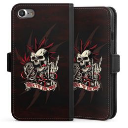 DeinDesign iPhone SE (2020) Handy Klapph&uuml;lle Handyh&uuml;lle aus Kunst Leder schwarz Flip Case Rock Totenkopf Music Sideflip mit Lasche