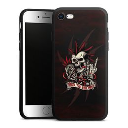 DeinDesign iPhone SE (2020) Handy Premium Silikon H&uuml;lle Handyh&uuml;lle schwarz Case Rock Totenkopf Music Silikon Premium Case