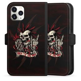 DeinDesign iPhone 11 Pro Handy Klapph&uuml;lle Handyh&uuml;lle aus Kunst Leder schwarz Flip Case Rock Totenkopf Music Sideflip mit Lasche