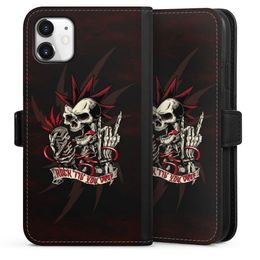 DeinDesign iPhone 11 Handy Klapph&uuml;lle Handyh&uuml;lle aus Kunst Leder schwarz Flip Case Rock Totenkopf Music Sideflip mit Lasche
