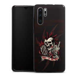 DeinDesign Huawei P30 Pro Handy Silikon H&uuml;lle Case schwarz Handyh&uuml;lle Totenkopf Music Rock