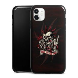DeinDesign iPhone 11 Handy Silikon H&uuml;lle Case schwarz Handyh&uuml;lle Totenkopf Music Rock
