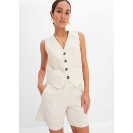 bonprix Weste und Shorts aus Leinenmix, beige, Gr.48, Stylisches Set aus einer modischen Weste und einer Shorts aus Leinenmix