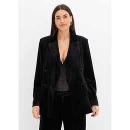 bonprix Blazer aus softem Samt, schwarz, Gr.40, Modischer, zweireihiger Blazer aus softem Samt, aus Samt