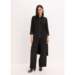 bonprix Jersey Bluse mit Satinbes&auml;tzen, schwarz, Gr.36/38 (S), elegante Jersey Bluse mit Satinbes&auml;tzen