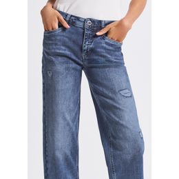 Street One Damen Comfort-fit-Jeans, blau, Gr. 34, Destroyed-Effekte, Jeans, 82% Baumwolle, 16% Polyester, 2% Elasthan, Jeans, Middle Waist