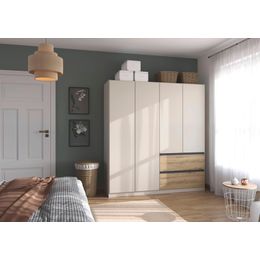 Dreht&uuml;renschrank Rauch, B:181cm H:197cm T:54cmbeige (champagner), eiche artisan, eingriffe graumetallic, Holzwerkstoff, Schr&auml;nke, "Kleiderschrank