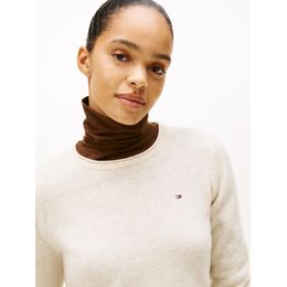 Tommy Hilfiger Damen Strickpulloverheather oatmilk, Gr. XXXL, unifarben, Strick, Obermaterial: 100% Wolle, Pullover, aus reiner Wolle