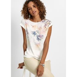 bonprix Damen Blusenshirtwollwei&szlig; bedruckt, Gr. 40, bedruckt, Jersey, Obermaterial: 98% Polyester, 2% Elasthan. Obermaterial 2: 95% Viskose, 5%