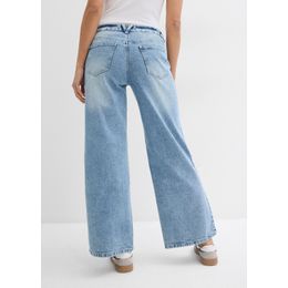 bonprix Damen Weite Jeanseisblau denim used, Gr. 46, Denim/Jeans, Obermaterial: 99% Baumwolle, 1% Elasthan, Jeans, mittlere Bundh&ouml;he, aus festem