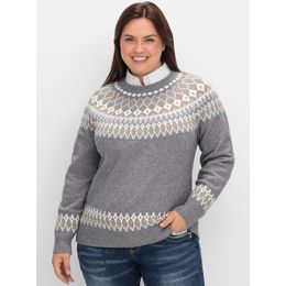 Damen Jacquardpullover "Strickpullover", grau, Gr. 52, sheego by Joe Browns, gemustert, mehrfarbig, 47% Viskose, 29% Polyester, 21% Polyamid, 3%