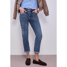 Street One Damen Cargojeans "Style Charlie"medium blau wash, Gr. 32, unifarben, Denim/Jeans, Obermaterial: 76% Baumwolle, 18% Lyocell, 4%