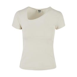 T-Shirt Urban Classics "Urban Classics Damen Ladies Organic Asymmetric Neckline Tee", Damen, Gr. 3XL, sandwei&szlig;, 95% Baumwolle, 5% Elasthan, unifarben, normal, asymmetrischer Ausschnitt, Shirts T-Shirt