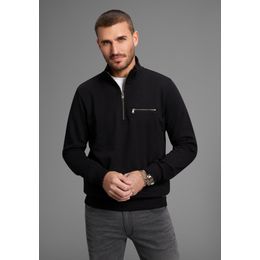 Bruno Banani Herren Sweatshirt, schwarz, Gr. L, unifarben, Obermaterial: 60% Baumwolle, 40% Polyester, Sweatshirts, mit Troyer Kragen