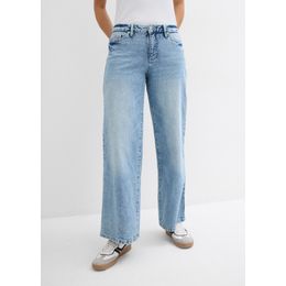 bonprix Damen Weite Jeanseisblau denim used (normalgr&ouml;&szlig;e), Gr. 50, Denim/Jeans, Obermaterial: 99% Baumwolle, 1% Elasthan, Jeans, mittlere Bundh&ouml;he,