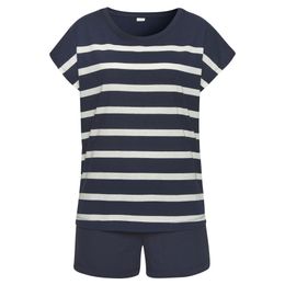 s.Oliver Damen Shorty, Gr. 44, blau, Single Jersey, Obermaterial: 60% Baumwolle, 40% Polyester, gestreift, unifarben, Homewear-Sets, mit