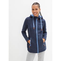 bonprix Damen Strickfleecejacke, blau, Gr. 56, kontrastfarbene Details, unifarben, Strick, Obermaterial: 100% Polyester. Kapuzenfutter: 65%