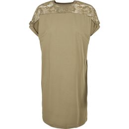 Shirtkleid Urban Classics "Urban Classics Damen Ladies Lace Tee Dress", Damen, Gr. M, US-Gr&ouml;&szlig;en, khaki, 95% Baumwolle, 5% Elasthan, unifarben, loose fit, Rundhals, Kleider Shirtkleid