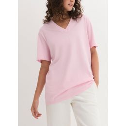 bonprix Damen Longshirt "Weites Long-Shirt mit V-Ausschnitt, Kurzarm (5er Pack)", bunt, Gr. 48, mehrfarbig, unifarben, Jersey, Obermaterial: 100%