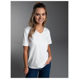 TRIGEMA Damen T-Shirt "TRIGEMA T Shirt aus Biobaumwolle mit V-Ausschnitt"wei&szlig;, Basic, Gr. XL, Single Jersey, 100% Baumwolle (Bio-Baumwolle kbA),