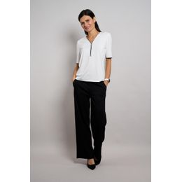Seidel Moden Damen V-Shirtwei&szlig;, Gr. 42, unifarben mit Farbeinsatz, Jersey, Obermaterial: 94% Viskose, 6% Elasthan, Shirts, mit Rei&szlig;verschluss am
