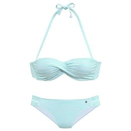 s.Oliver Damen B&uuml;gel-Bandeau-Bikini, gr&uuml;n, Gr. 44, gestreift, Microfaser, Recycling-Polyamid, Bikini-Sets, in getwisteter Optik