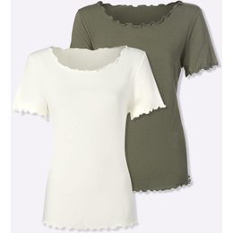 Heine Damen T-Shirt "Doppelpack Shirts"khaki, ecru, Gr. 40, unifarben, 95% Viskose, 5% Elasthan, Shirts