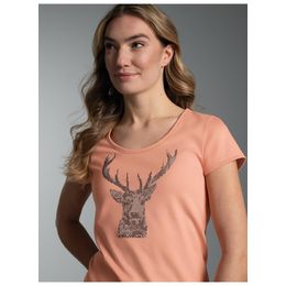 TRIGEMA Damen T-Shirt "TRIGEMA T-Shirt Glitzer-Hirsch", orange, Gr. L, Single Jersey, 100% Baumwolle, Shirts