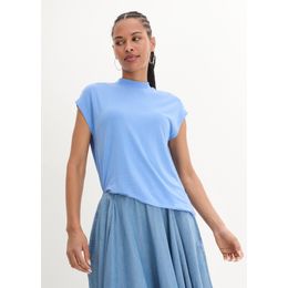 bonprix Damen T-Shirt "T-Shirt aus softer Viskose"mittelblau, Gr. 52, Web, Obermaterial: 95% Viskose, 5% Elasthan, Shirts, l&auml;ssige Passform, Kurzarm,
