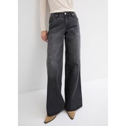 bonprix Damen Weite Jeansschwarz denim used, Gr. 36, Denim/Jeans, Obermaterial: 99% Baumwolle, 1% Elasthan, Jeans, mittlere Bundh&ouml;he, aus festem