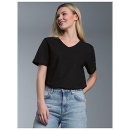 TRIGEMA Damen T-Shirt "TRIGEMA T Shirt aus Biobaumwolle mit V-Ausschnitt"schwarz, Basic, Gr. XL, Single Jersey, 100% Baumwolle (Bio-Baumwolle kbA),