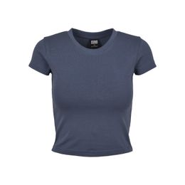 T-Shirt Urban Classics "Urban Classics Damen Ladies Stretch Jersey Cropped Tee", Damen, Gr. L, vintageblau, 95% Baumwolle, 5% Elasthan, unifarben, slim fit, Rundhals, Shirts T-Shirt