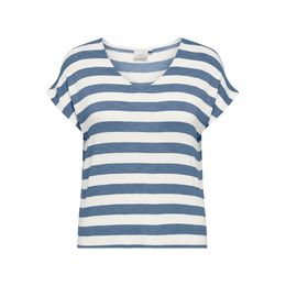 Only CARMAKOMA Damen V-Shirt "CARLIRA LIFE S/S V-NECK TOP JRS NOOS"infinity stripes:cloud dancer, Gr. S, gestreift, Jersey, Obermaterial: 95%