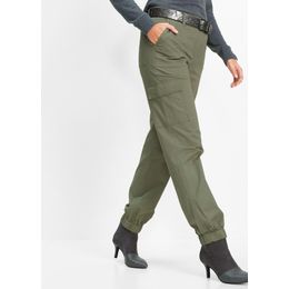 bonprix Damen Cargohose, beige, Gr. 50, Web, Obermaterial: 97% Baumwolle, 3% Elasthan, Hosen, aus Baumwolle mit Elasthan, lockere Passform, mit