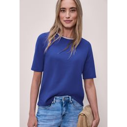 Street One Damen Rundhalsshirtamparo blau, Gr. 36, unifarben, Stoff, 48% Polyester, 48% Viskose, 4% Elasthan, Shirts, mit Kontrastdetail