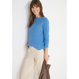 Cecil Damen Strickpullover, blau, Gr. XXL, unifarben, Strick, Obermaterial: 60% Baumwolle, 40% Viskose, Pullover, mit U-Boot-Ausschnitt