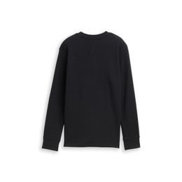 Tom Tailor Kinder Langarmshirt, schwarz, Gr. 128, unifarben, Single Jersey, Obermaterial: 100% Baumwolle, Shirts, mit Rundhals und kurzer Knopfleiste