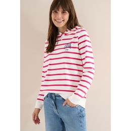 Hoodie Cecil, Damen, Gr. S (38), rosa (beetroot pink), Sweatware, Obermaterial: 65% Baumwolle, 35% Polyester. Futter: 50% Baumwolle, 50% Polyester, bedruckt, gestreift, normal h&uuml;ftbedeckend, Rundhals, Sweatshirts Hoodie, mit Print auf der Brust und in Streifen-Optik