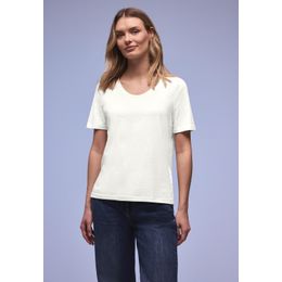 T-Shirt Street One "Style Gerda", Damen, Gr. 42, sanftes wei&szlig;, Jersey, Obermaterial: 50% Baumwolle, 50% Modal, unifarben, regular fit normal, V-Ausschnitt, Shirts T-Shirt, mit femininem V-Ausschnitt