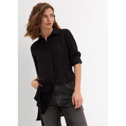 bonprix Damen Longbluse "Longbluse mit Schlitz aus flie&szlig;ender Viskose", schwarz, Gr. 42, Obermaterial: 100% Viskose, Blusen, gerade Passform, mit