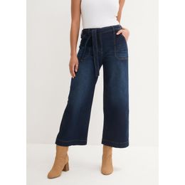 bonprix Damen Weite Jeans, blau, Gr. 54, Denim/Jeans, Obermaterial: 76% Baumwolle, 16% Polyester, 7% Viskose, 1% Elasthan, Jeans, mit seitlichem