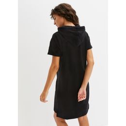 bonprix Damen Sweatkleid, schwarz, Gr. 44, Sweatware, Obermaterial: 60% Baumwolle, 40% Polyester, Kleider, aus Baumwolle, Loose fit, mit Kapuze, mit