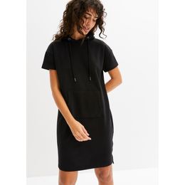 bonprix Damen Sweatkleid, schwarz, Gr. 52, Sweatware, Obermaterial: 60% Baumwolle, 40% Polyester, Kleider, aus Baumwolle, Loose fit, mit Kapuze, mit