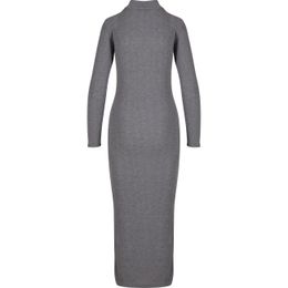 Urban Classics Damen Shirtkleid "Urban Classics Ladies Rib Longlseeve Mockneck Dress", grau, Gr. M, unifarben, 80% Polyester, 20% Viskose, Kleider