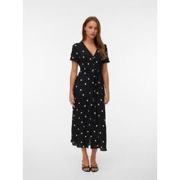 V&eacute;ro Moda VERO MODA Damen Sommerkleid "VMJOAN S/S 7/8 SHIRT DRESS WVN BTQ"schwarz aop:joan, Gr. XS, bedruckt, Web, Obermaterial: 92% Viskose, 8% Polyester,