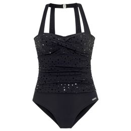 Lascana Damen Badeanzug, schwarz, Gr. 38, Polyamid, Badeanz&uuml;ge, mit Pailletten-Optik und Shaping-Effekt