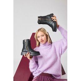 Rieker Damen Winterstiefelette, Gr. 39, schwarz, Lederimitat, unifarben, Schuhe, Schn&uuml;rboots, Schn&uuml;rstiefelette, Blockabsatz, mit markanter