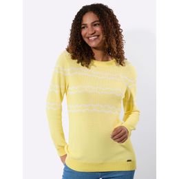 Casual Looks Damen Rundhalspullover "Pullover", gelb, Gr. 46, gemustert, mehrfarbig, 50% Baumwolle, 50% Polyacryl, Pullover