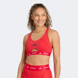 Damen Sport-BH "TECHFIT WORKOUT COLOR BLOCK MEDIUM SUPPORT BH", adidas Performance, Gr. XLbetter scarlet, team dunkelgr&uuml;n, Obermaterial: 73%